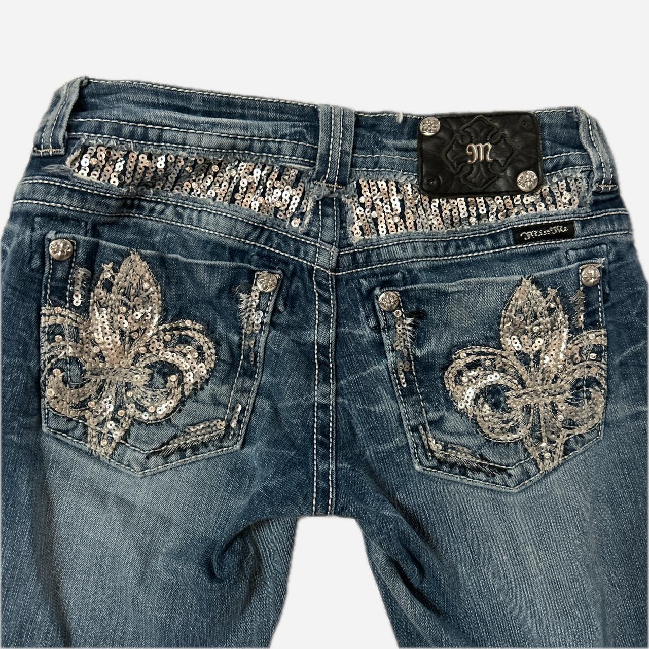 Miss Me Jeans - low rise - blue jeans with white... - Depop