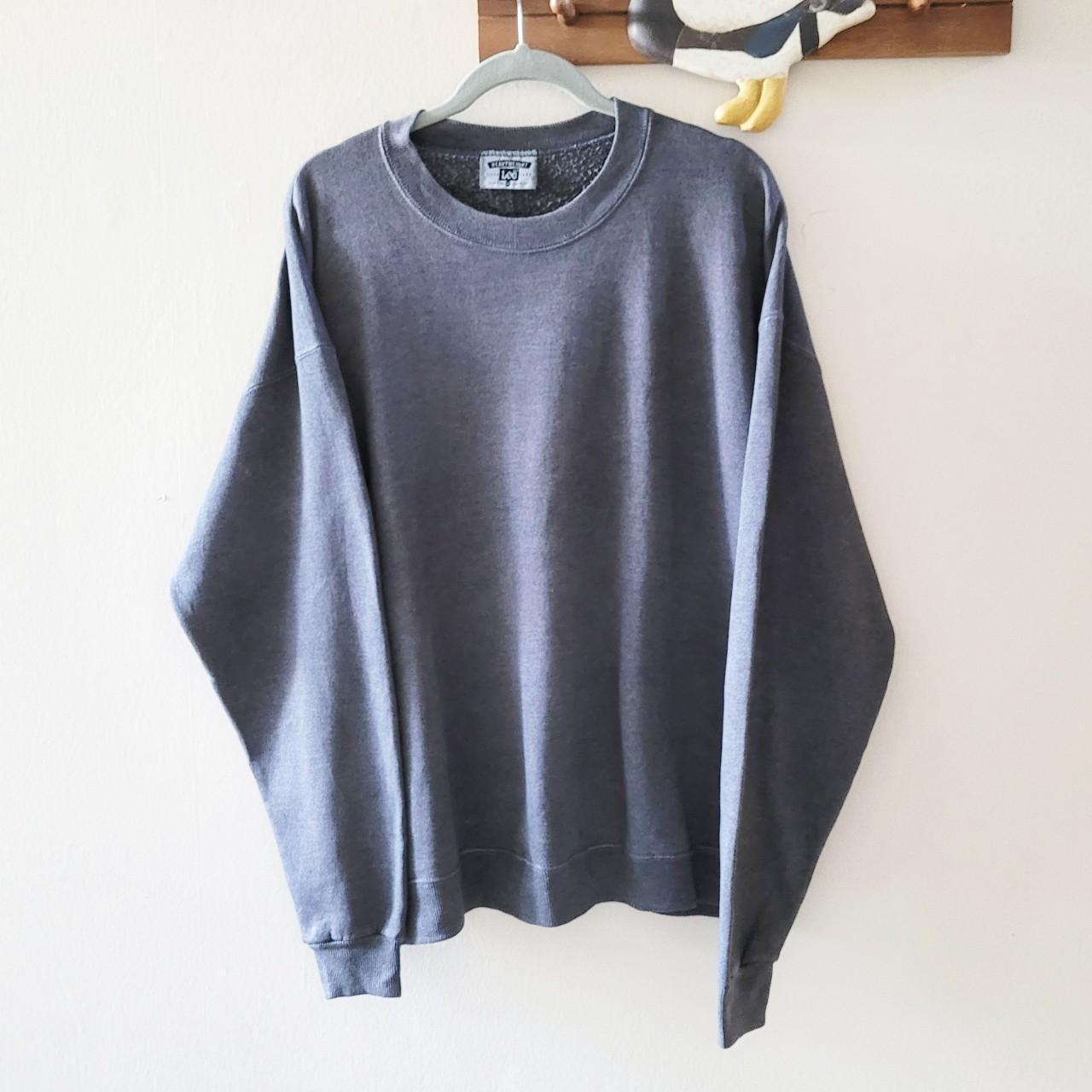 Vintage 90s Plain Dark Grey Lee Made In usa Sweater... - Depop