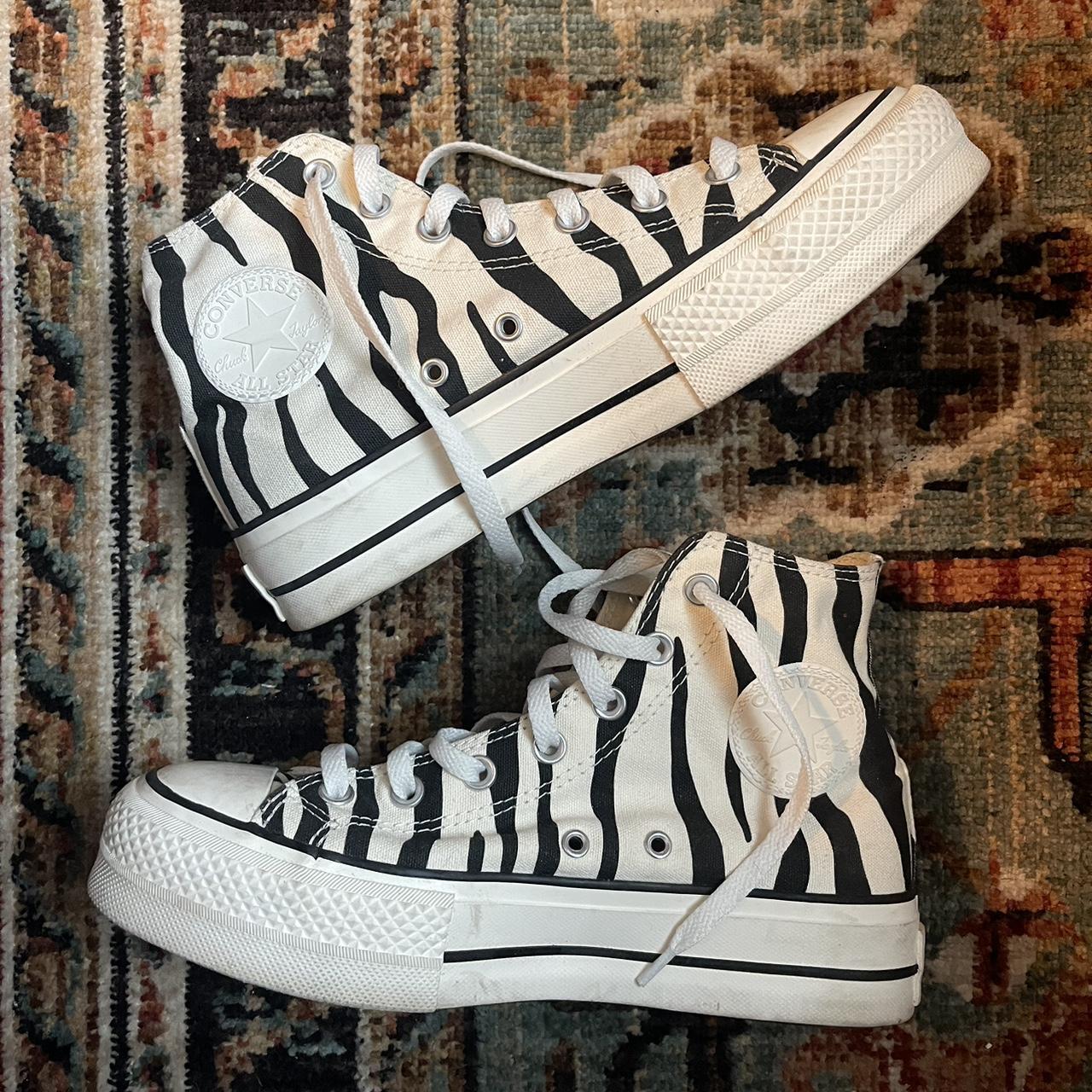 Barely ever worn zebra high top platform converse - Depop