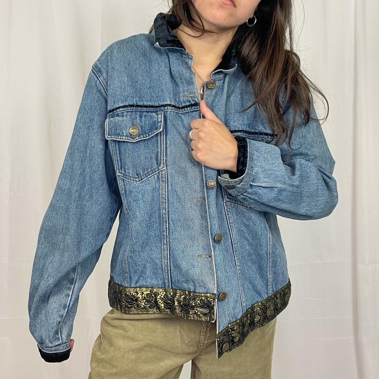 Super sick vintage denim jacket with bead work and... - Depop