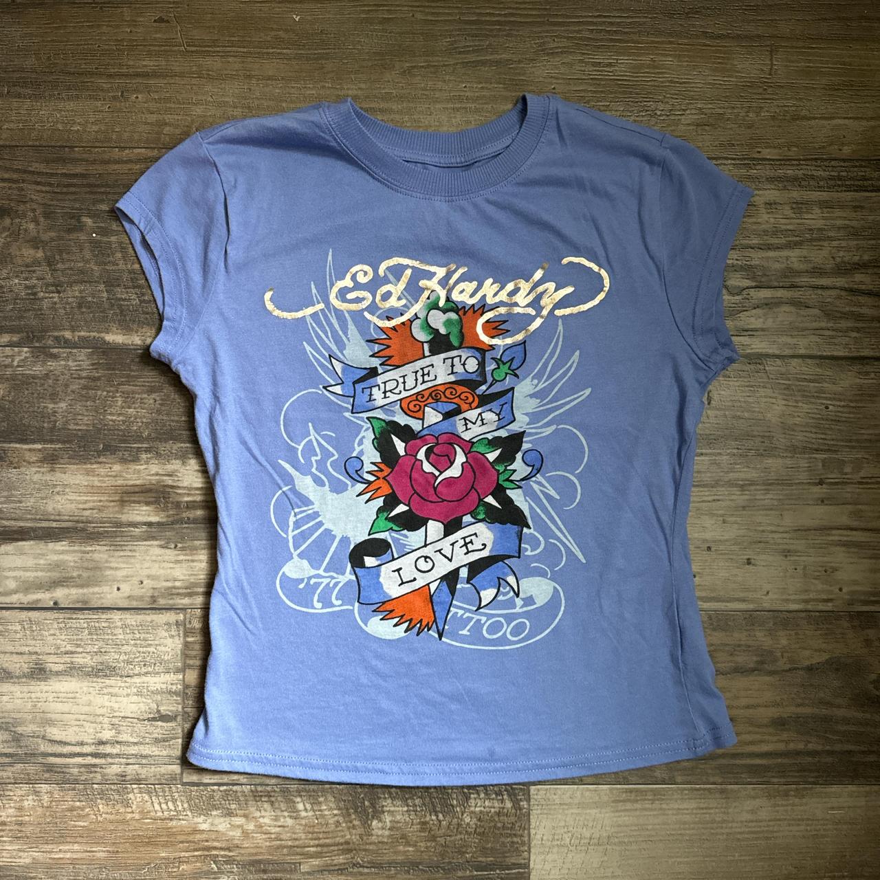 Medium Lavender Ed Hardy baby tee - color most... - Depop