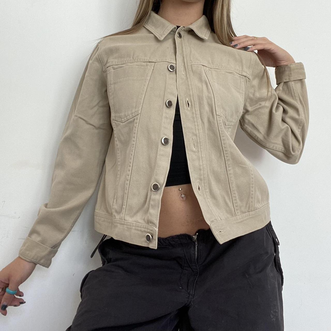 Beige canvas button up jacket, perfect for summer,... - Depop