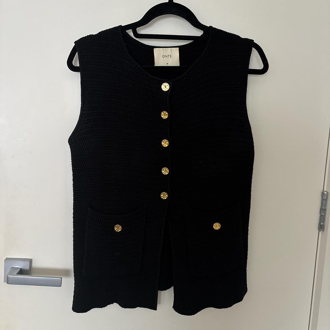 ONTE Helena Gilet - black knitted vest with gold... | Depop