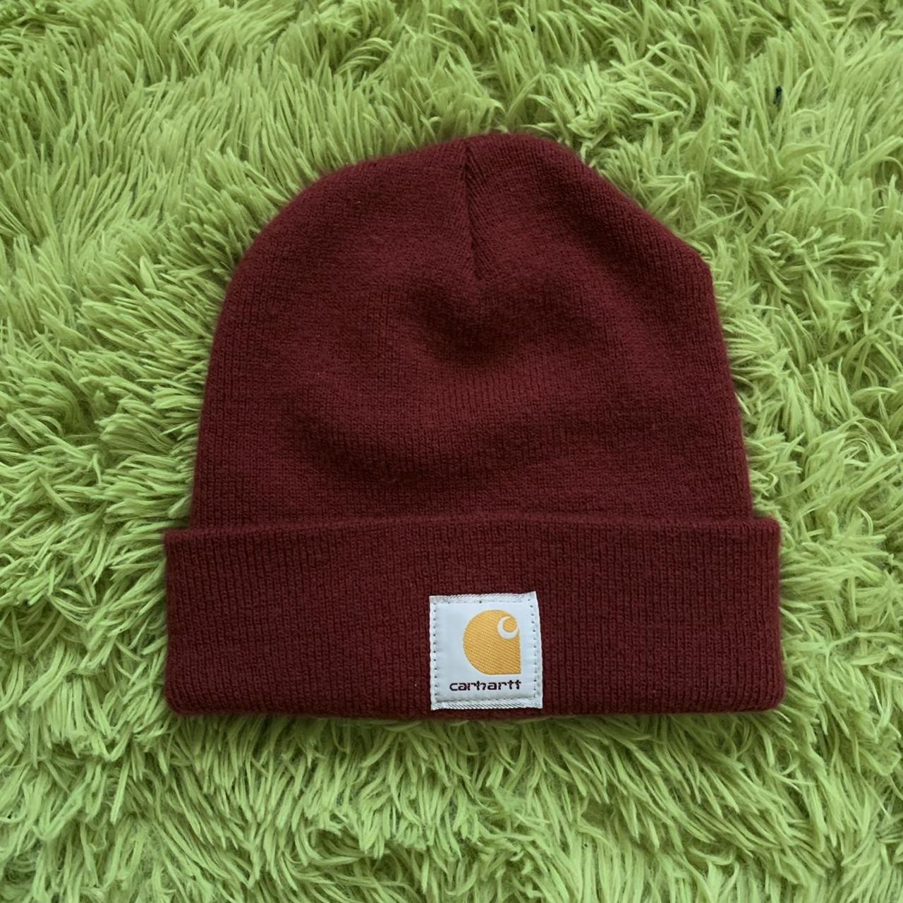 Embroidered Maroon Red Carhartt beanie 10/10... - Depop