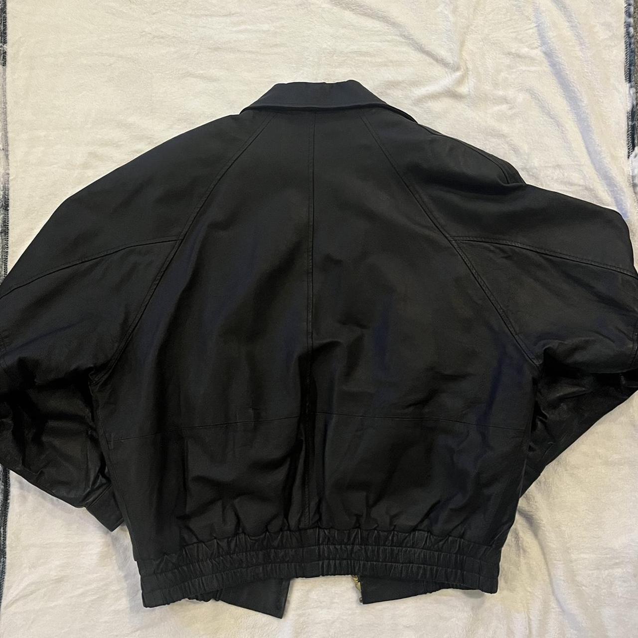 Large leather jacket with elastic bottom #leather... - Depop