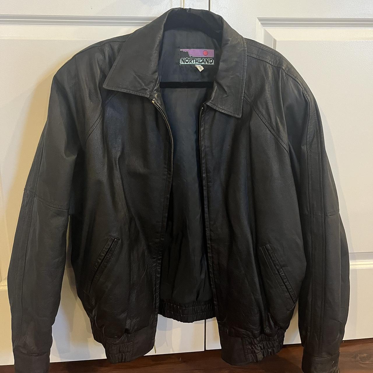 Large leather jacket with elastic bottom #leather... - Depop