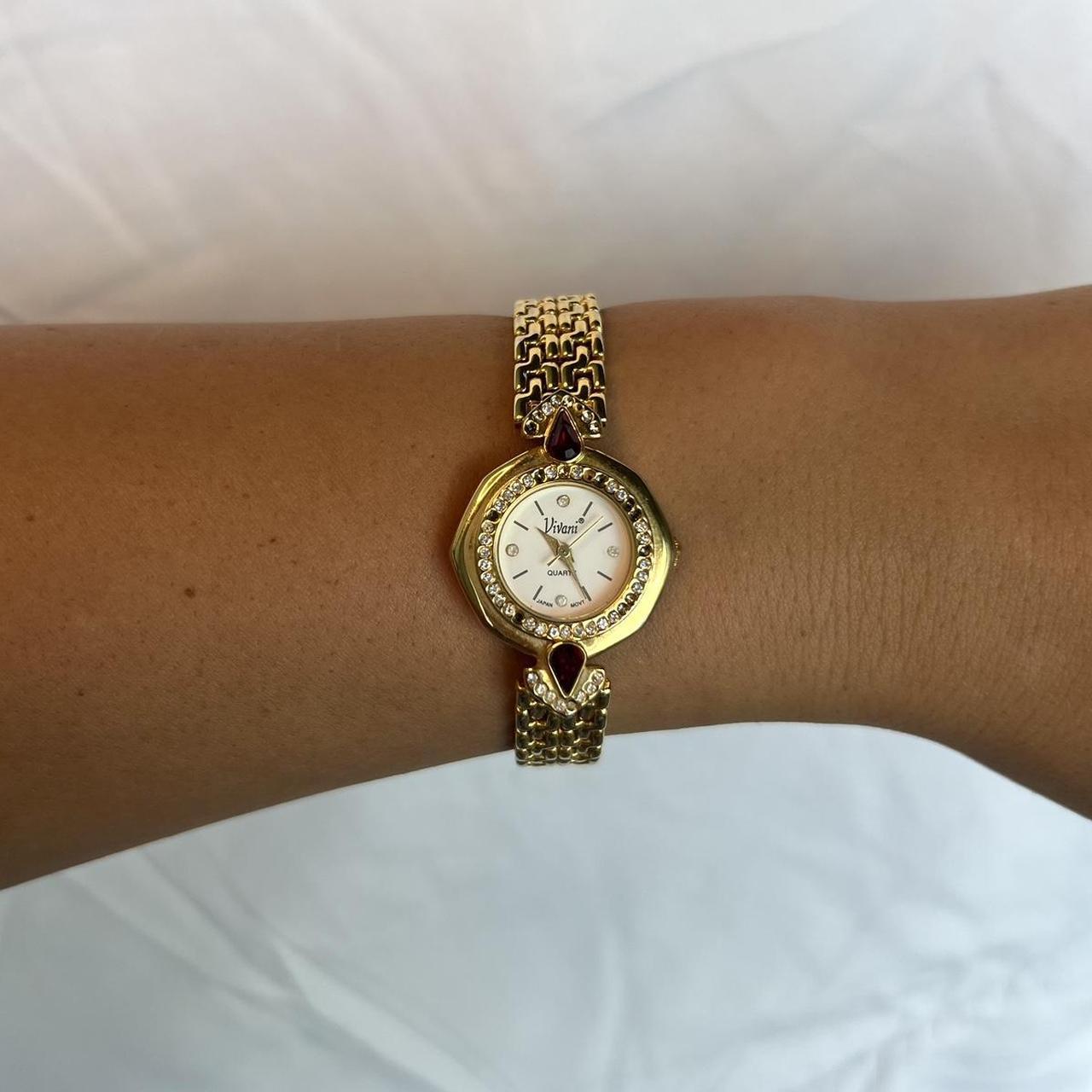 Vivani Gold Toned Dainty Watch with Diamond & Ruby... - Depop