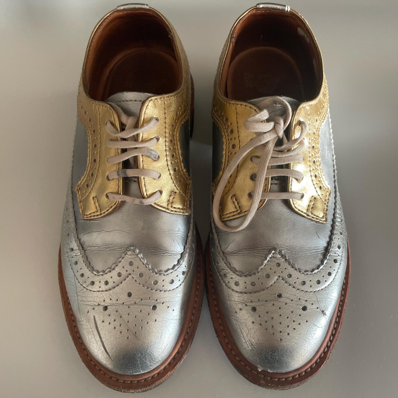 Dr martens Silver brogues with gold trim and leather... - Depop