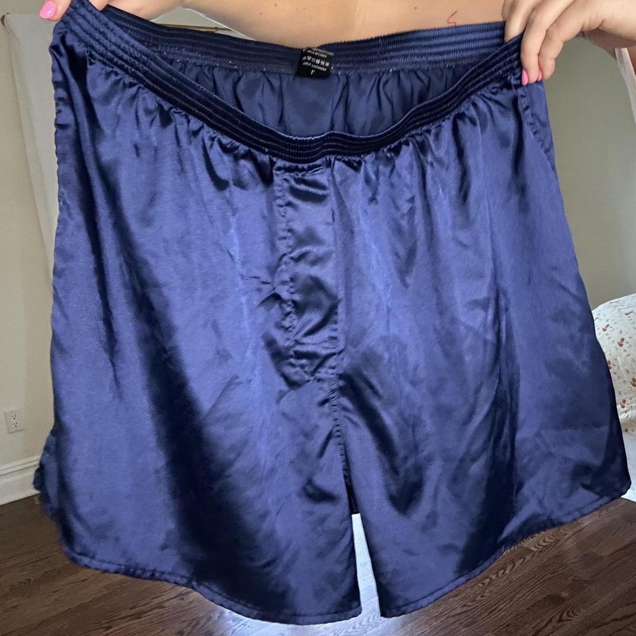 NAVY BLUE SILKY BOXER SHORTS size l styled with... - Depop