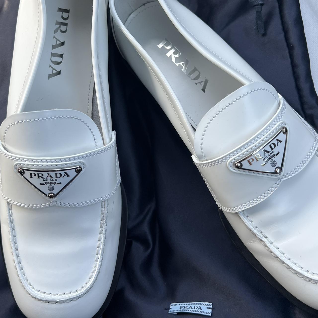 PRADA WHITE CALFSKIN WHITE LOAFERS OPEN TO... - Depop