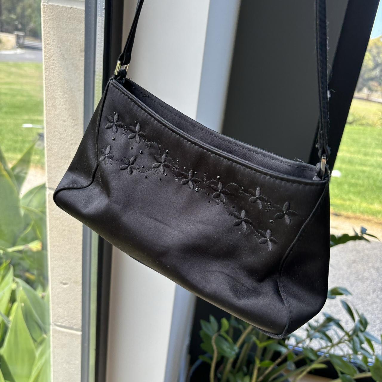 Flower detailed black hand bag A bit creased and... - Depop