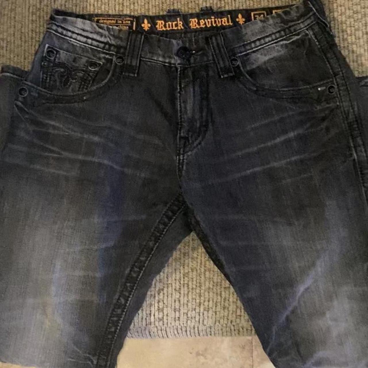 Black wash- rock revival denim jeans- size 34- never... - Depop