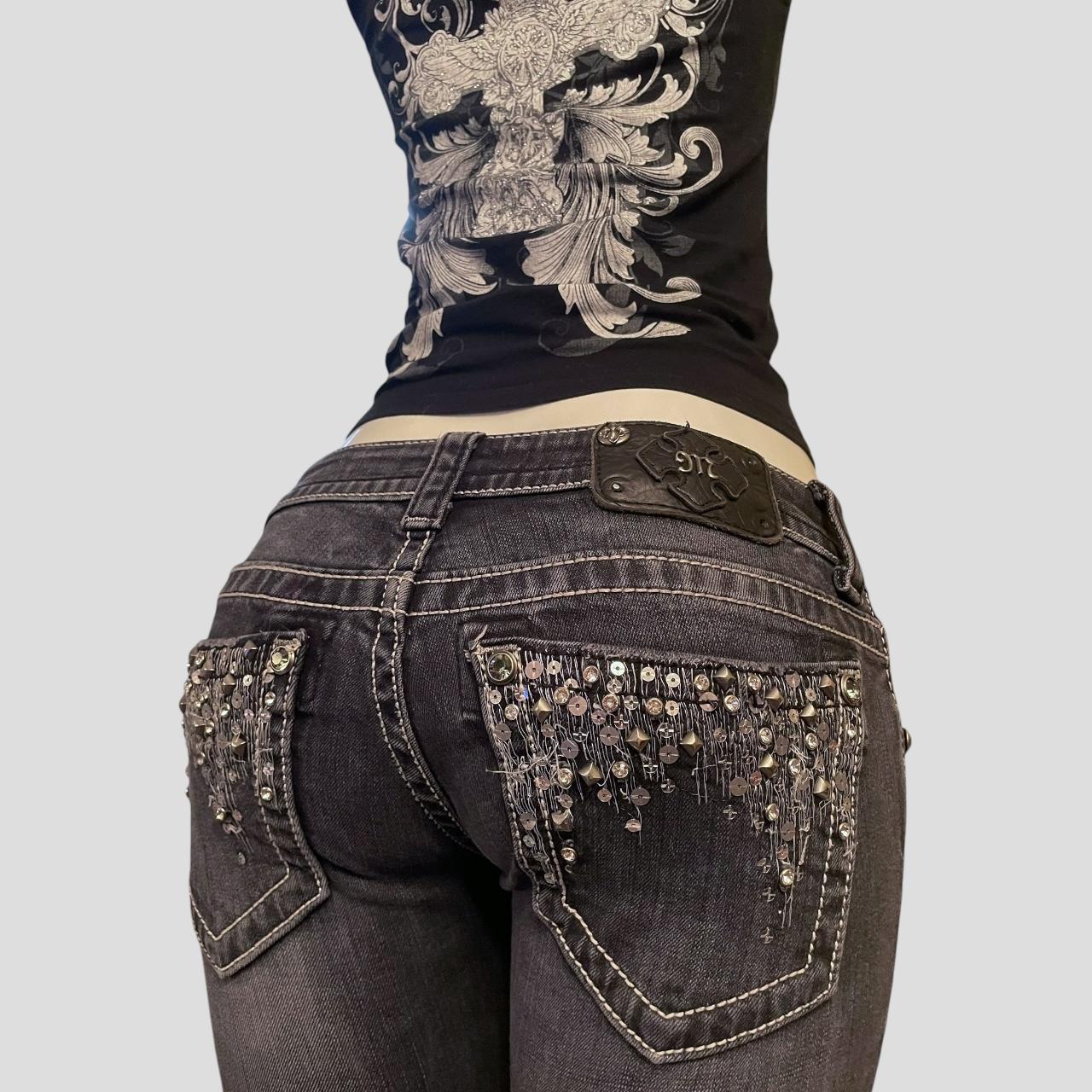 y2k 2000s miss me black low rise mcbling skinny... | Depop