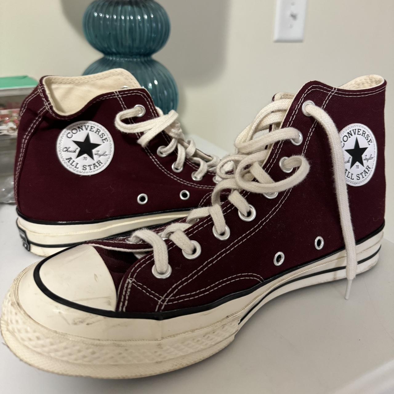 Burgundy converse. I’ve only worn these three times... - Depop