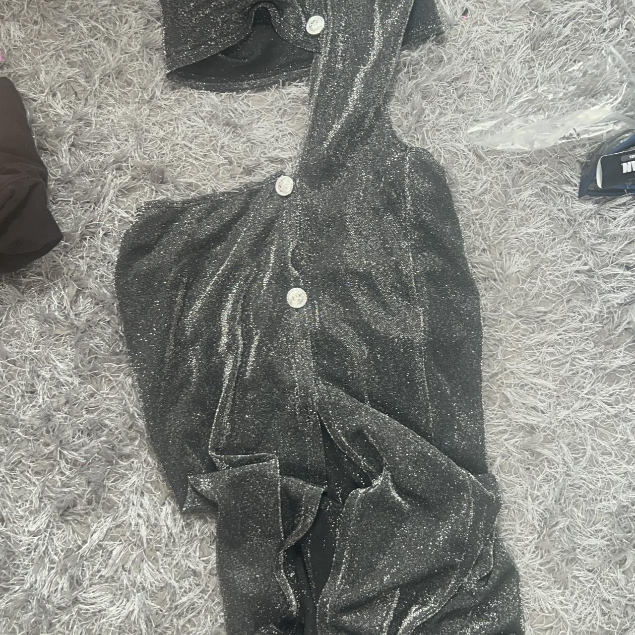 Black metallic beach cover up/ maxi High split leg... - Depop