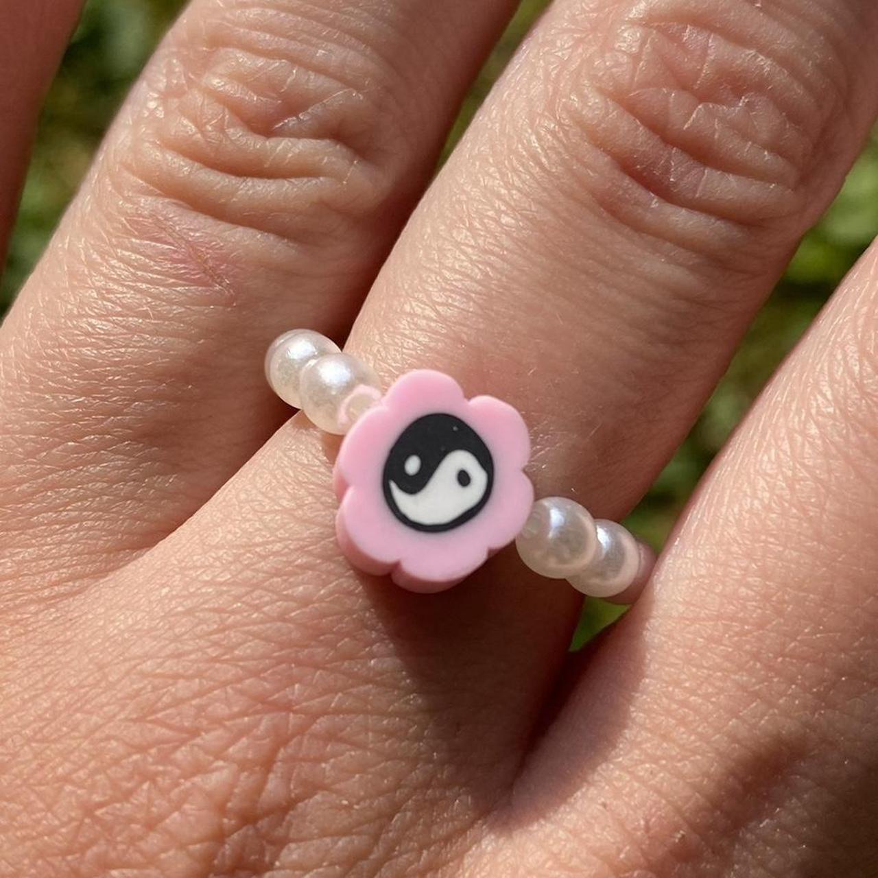 Yin Yang Pastel Pink Flower Faux Pearl Handmade... - Depop