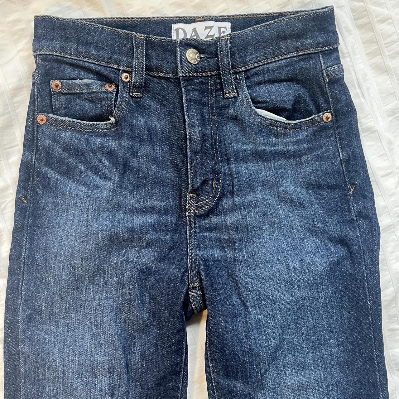 Daze - High-rise crop flare dark wash jeans with a... | Depop