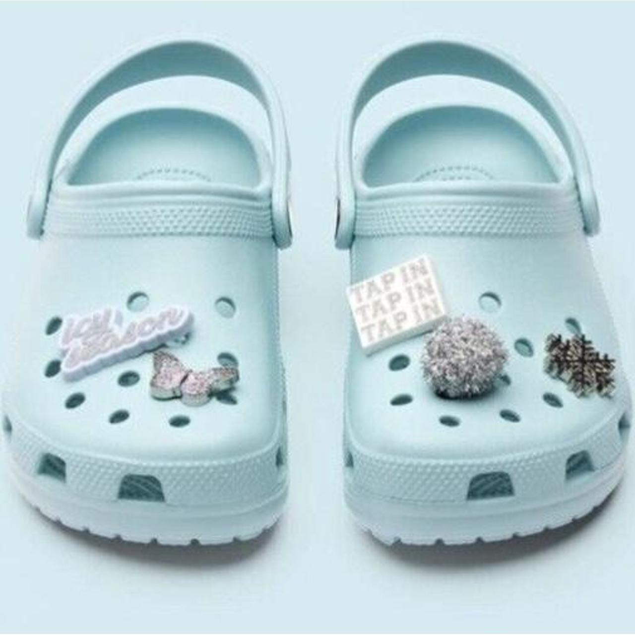 Crocs Women's Blue and White Clogs | Depop