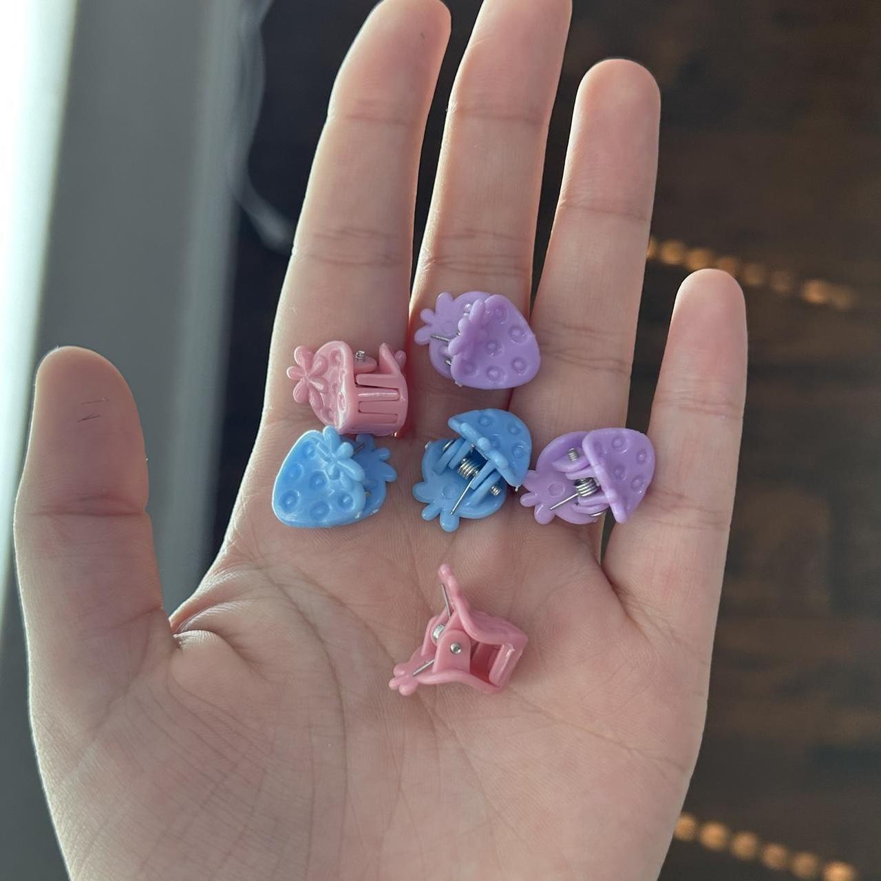 mini strawberry barrette hair clips 🍓 blue, purple,... - Depop