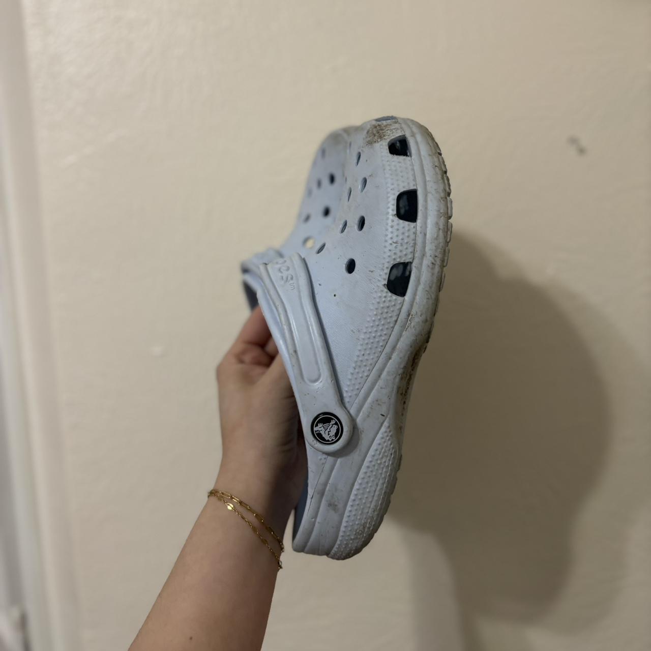 light blue used crocs 🐳 you can honestly clean these... - Depop