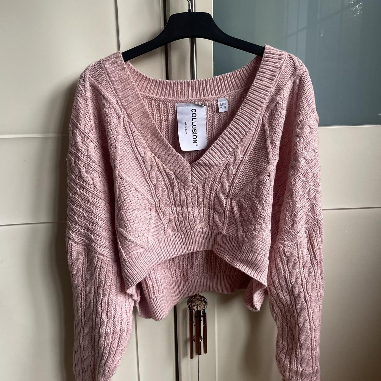Collusion deep v neck baby pink jumper. Can be worn... - Depop