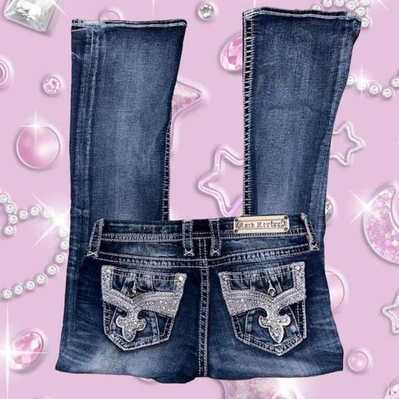Y2K blinged out Rock Revival lowrise bootcut flare... | Depop
