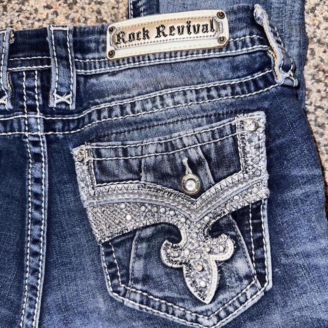 Y2K blinged out Rock Revival lowrise bootcut flare... | Depop