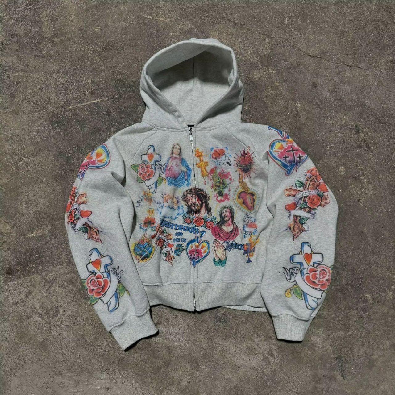 grey christ inspired y2k zip up | Depop