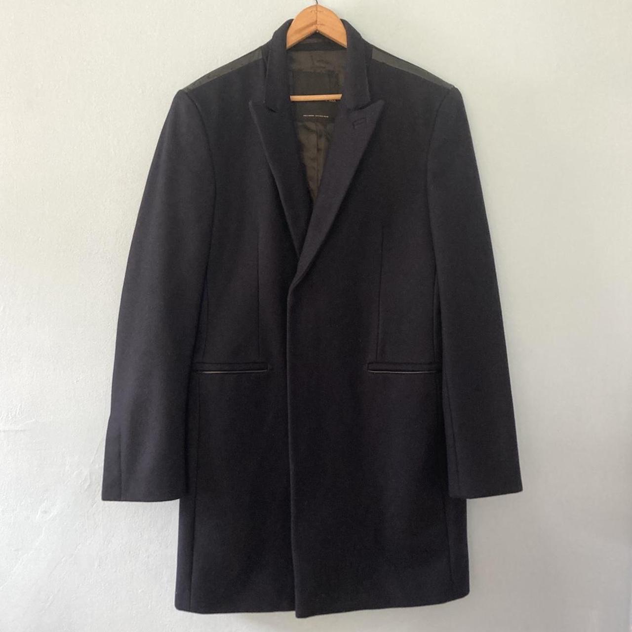 Navy Blue Felt Coat. Navy blue Zara mens overcoat... - Depop