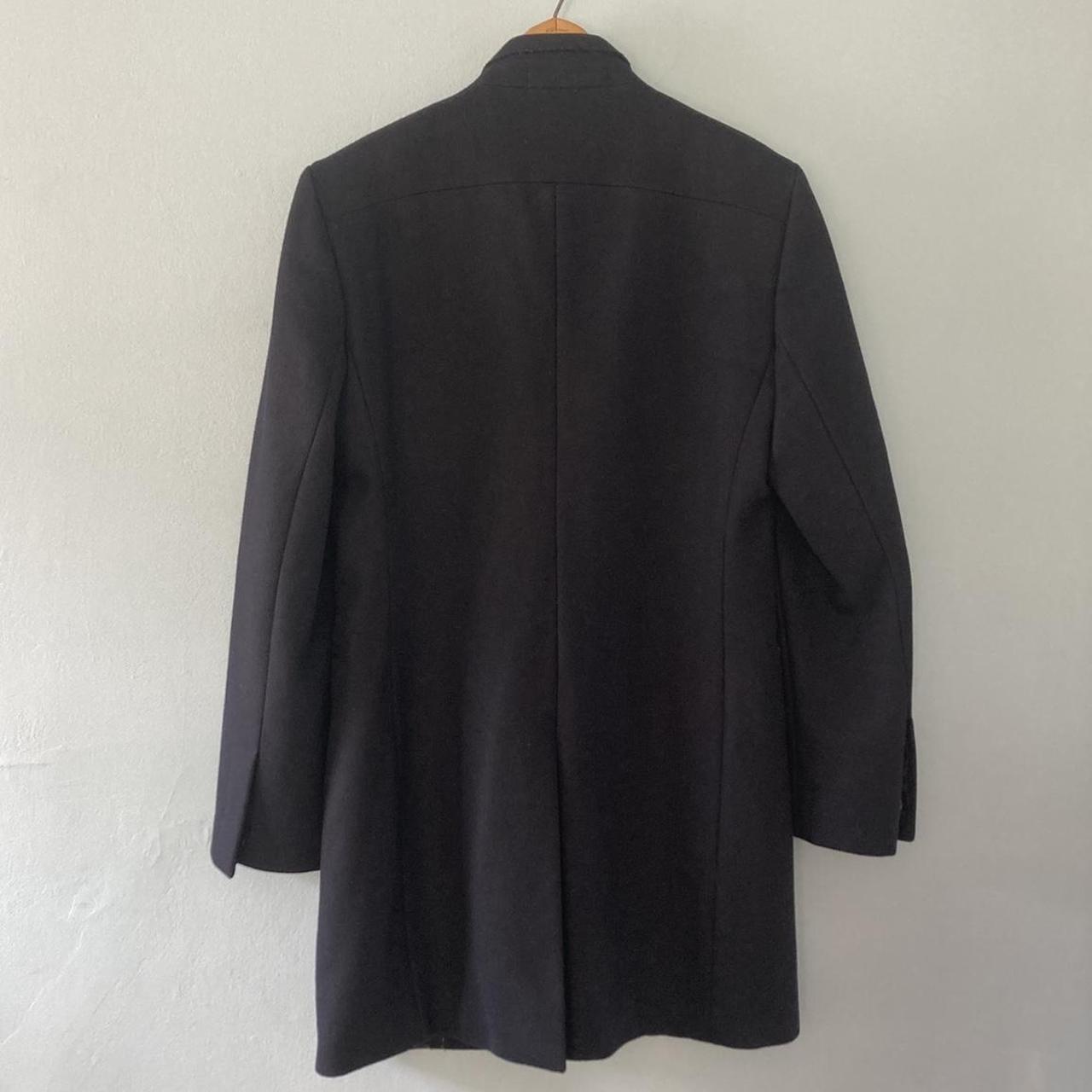 Navy Blue Felt Coat. Navy blue Zara mens overcoat... - Depop
