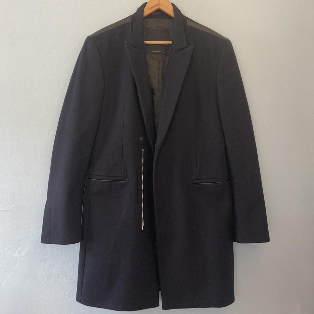Navy Blue Felt Coat. Navy blue Zara mens overcoat... - Depop
