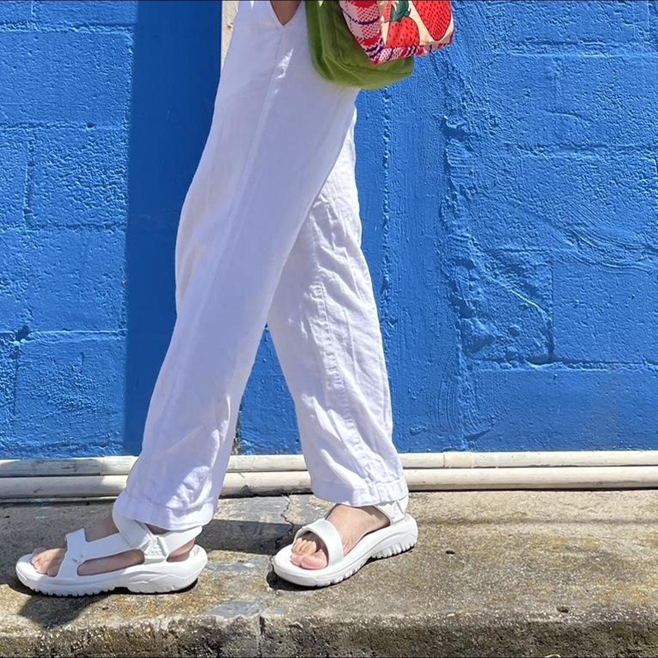 Teva sandals in white. Labels a size W7. Well loved.... - Depop