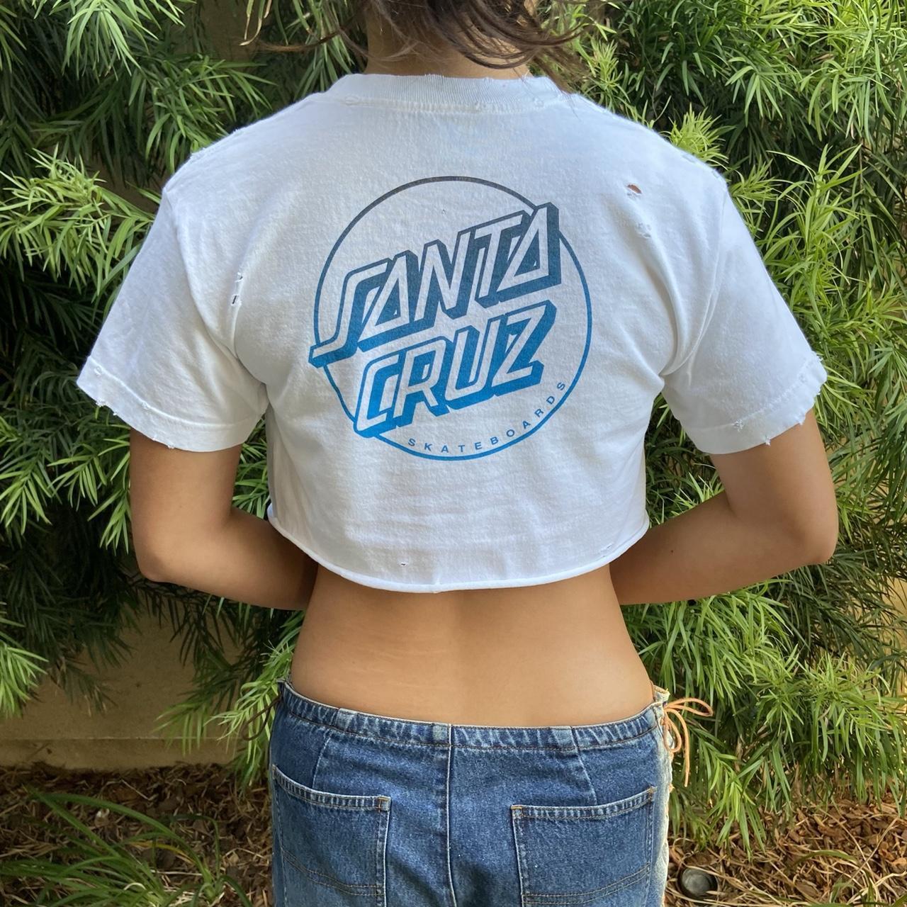 Santa Cruz Women's White and Blue Crop-top | Depop