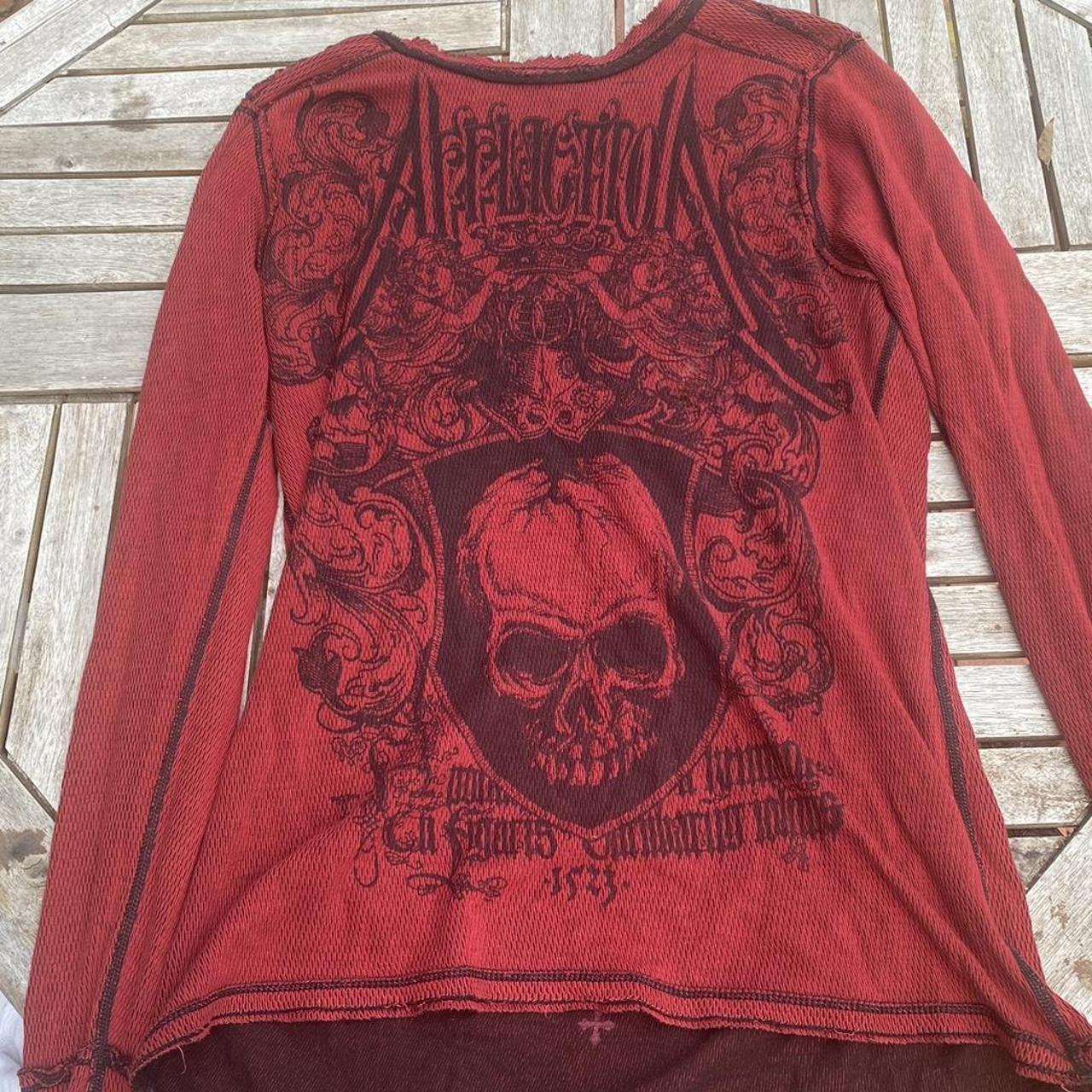 Affliction Reversible skull crown maroon/red Long... - Depop