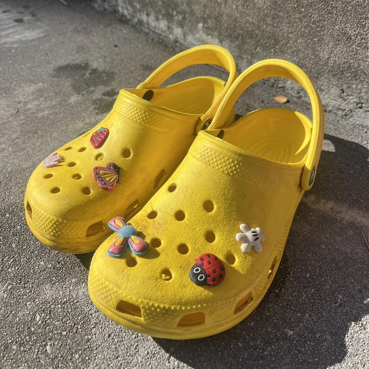 Yellow Crocs. Women’s 8 Men’s 6. Decorations are... - Depop