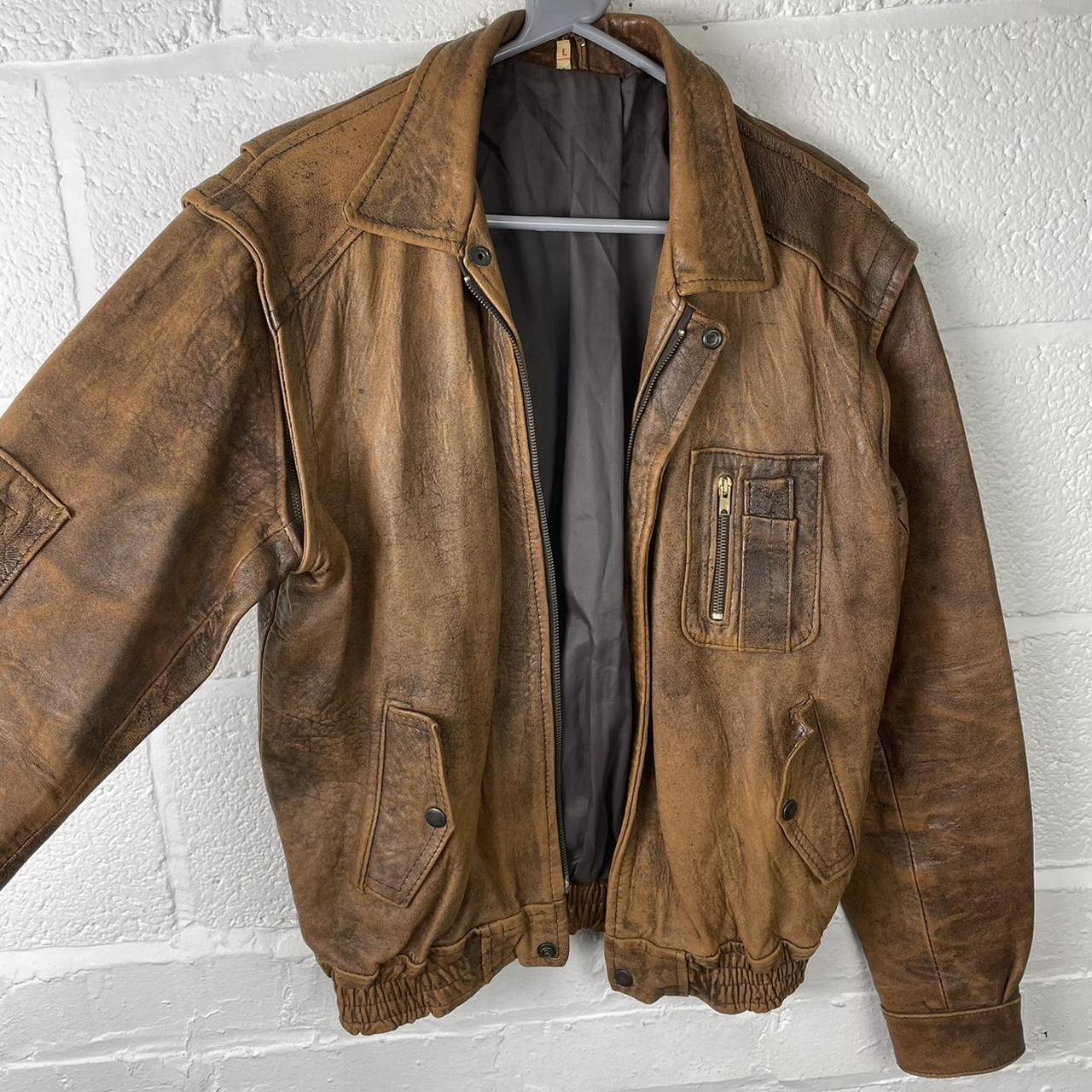 🌼Features: Vintage brown worn look real leather... - Depop