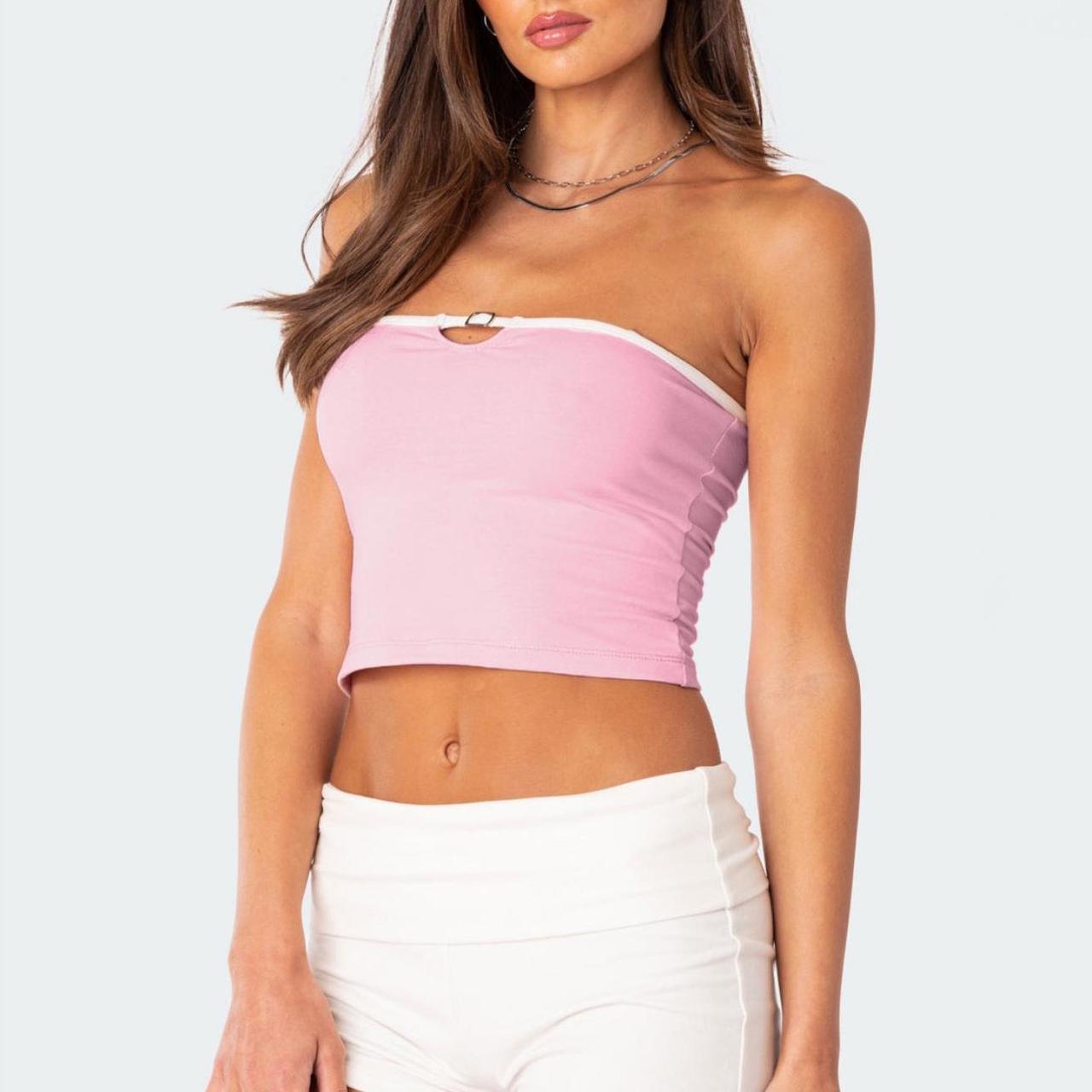 Edikted light pink and white tube top #summer... - Depop