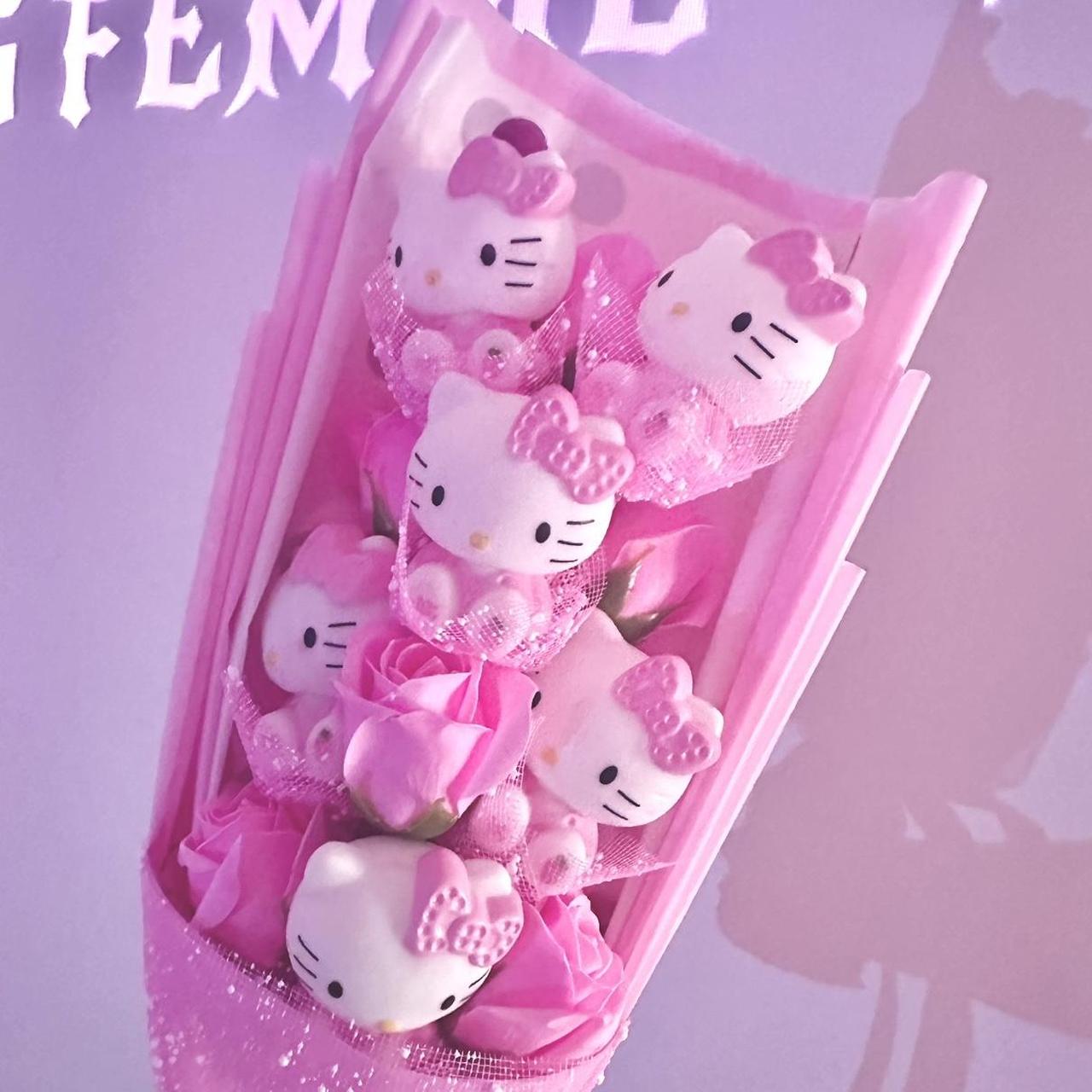 hello kitty pink + white wrapped faux bouquet.... - Depop