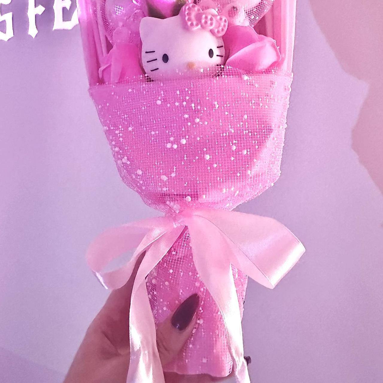 hello kitty pink + white wrapped faux bouquet.... - Depop