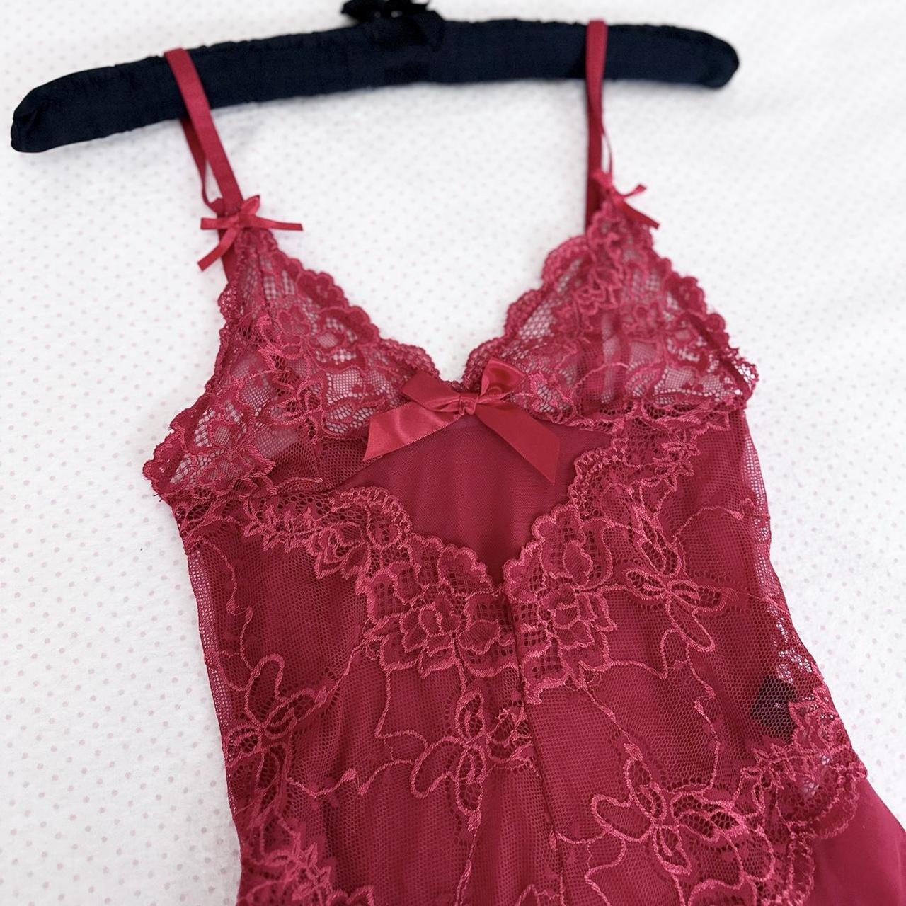fredericks of hollywood red 2000’s sheer laced... | Depop