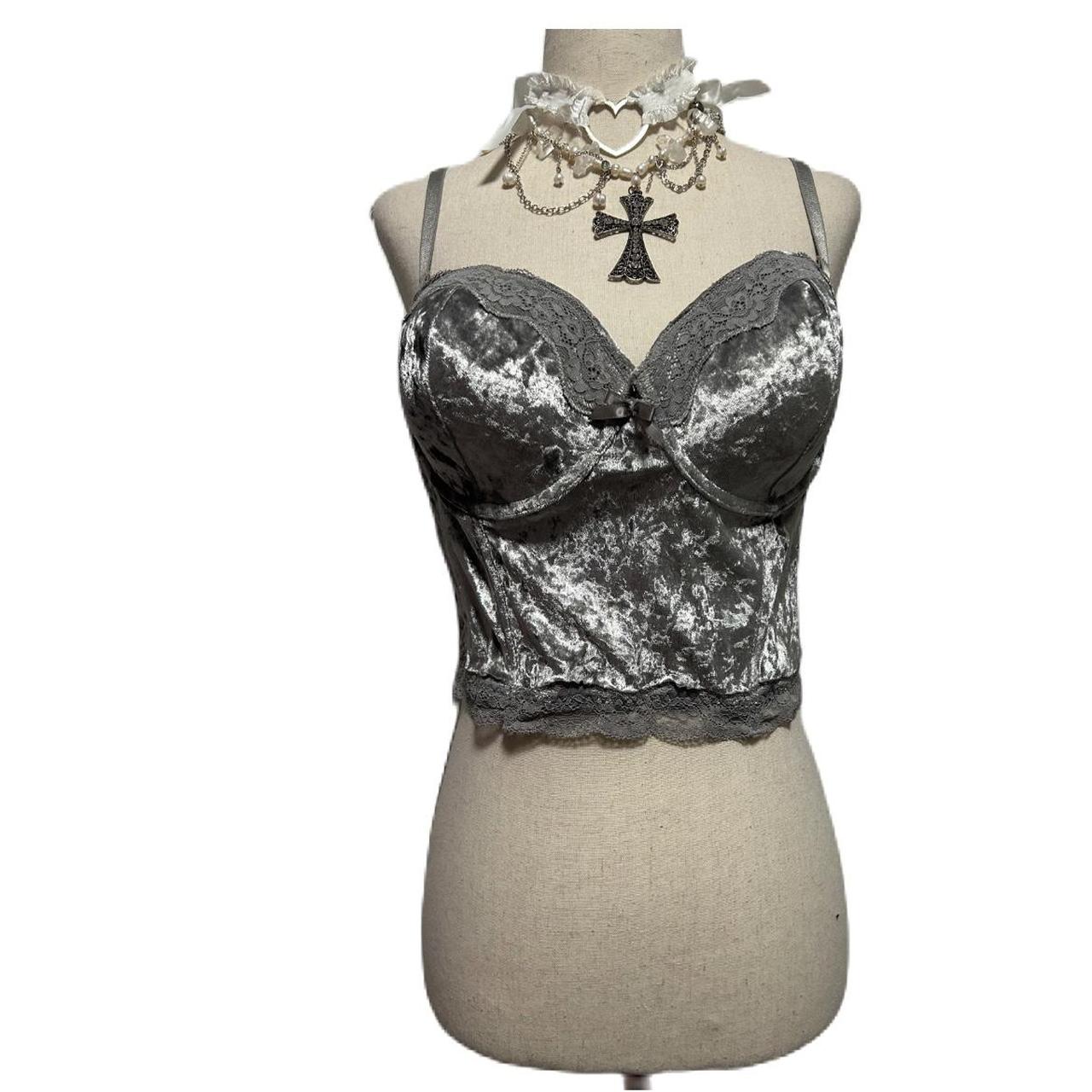 Silver metallic grey velvet material size large... - Depop