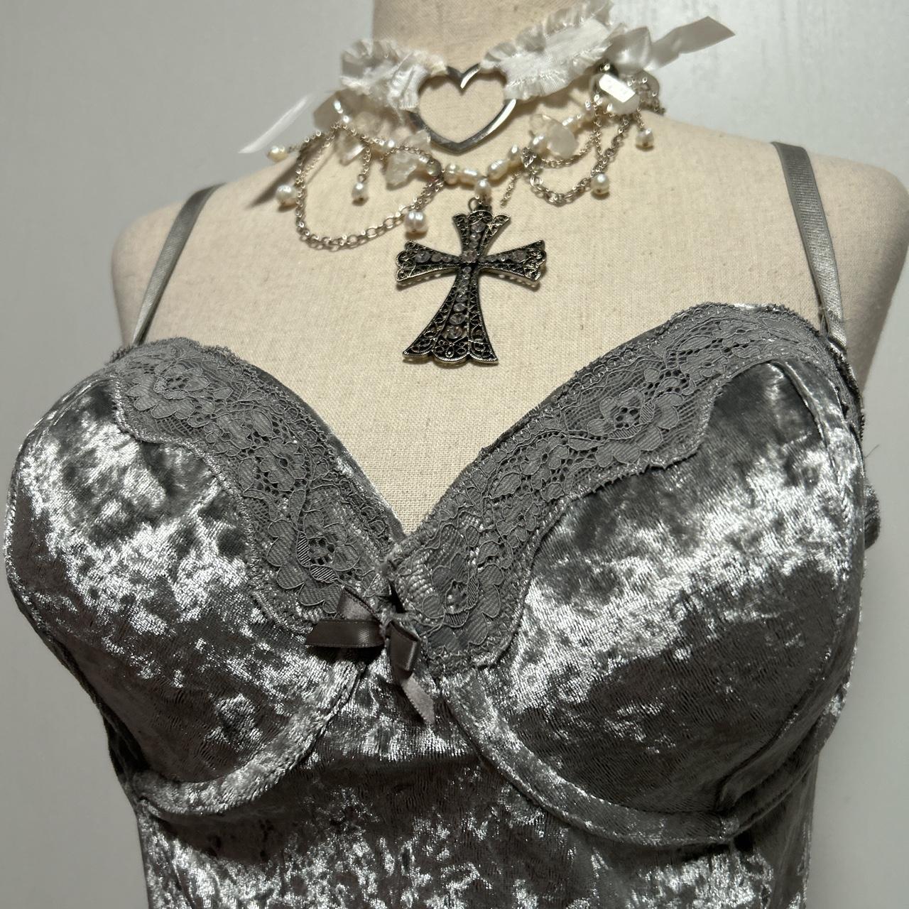 Silver metallic grey velvet material size large... - Depop