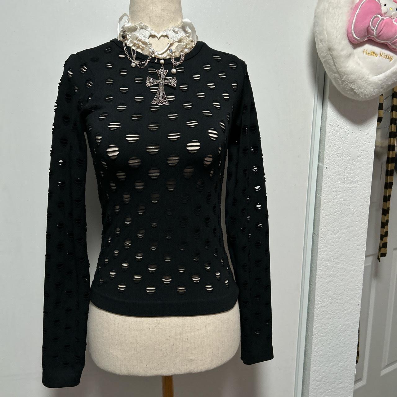 Cute black form fit size small fishnet esque top by... - Depop