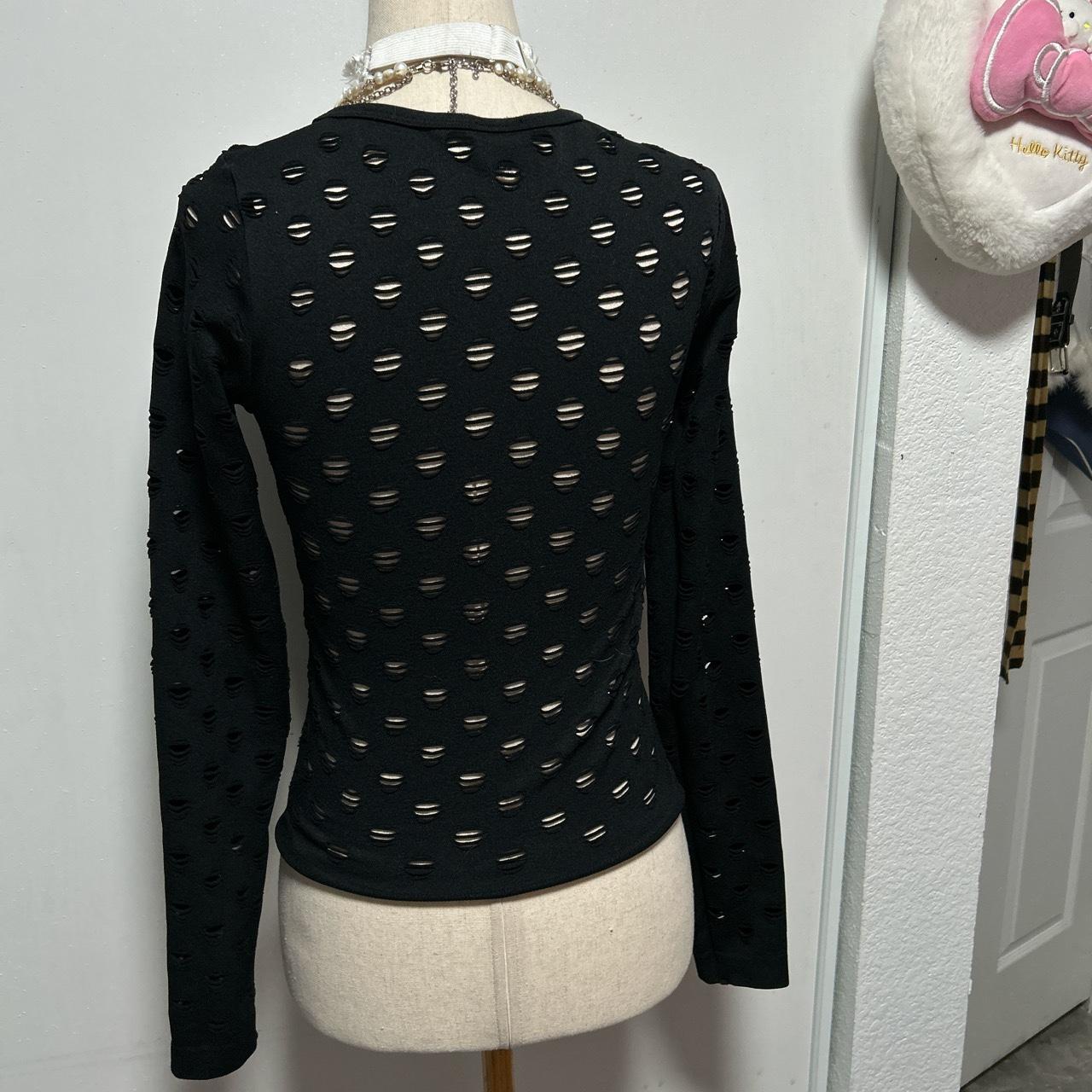 Cute black form fit size small fishnet esque top by... - Depop