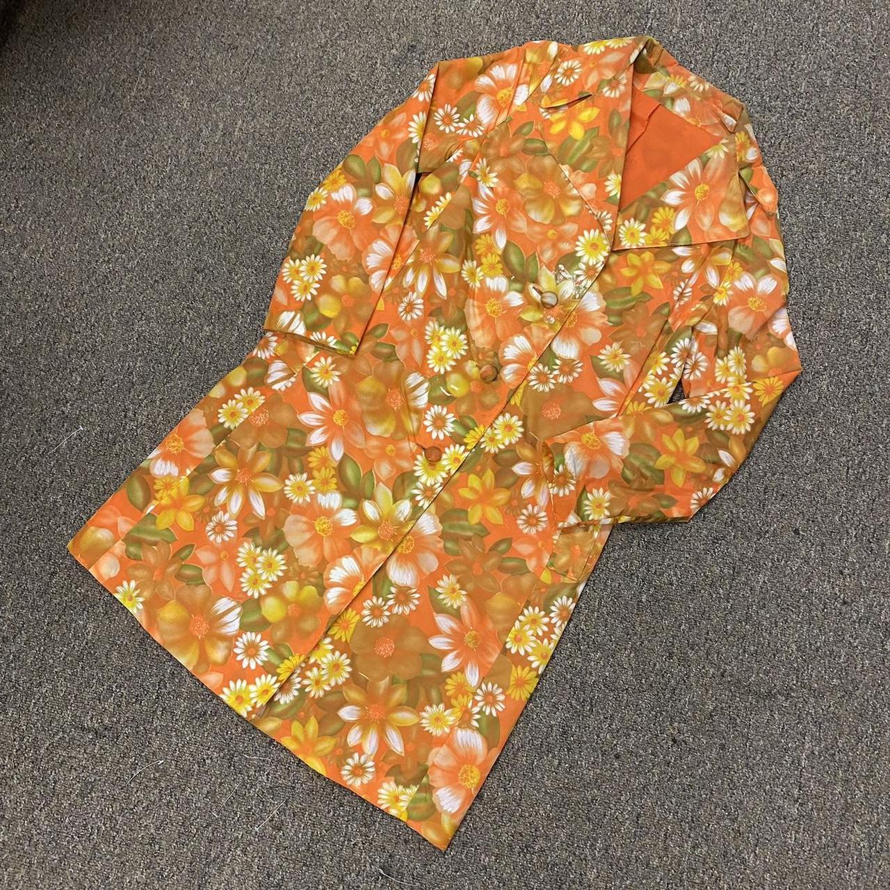 Vintage Orange Flower Power Long Jacket -has... - Depop