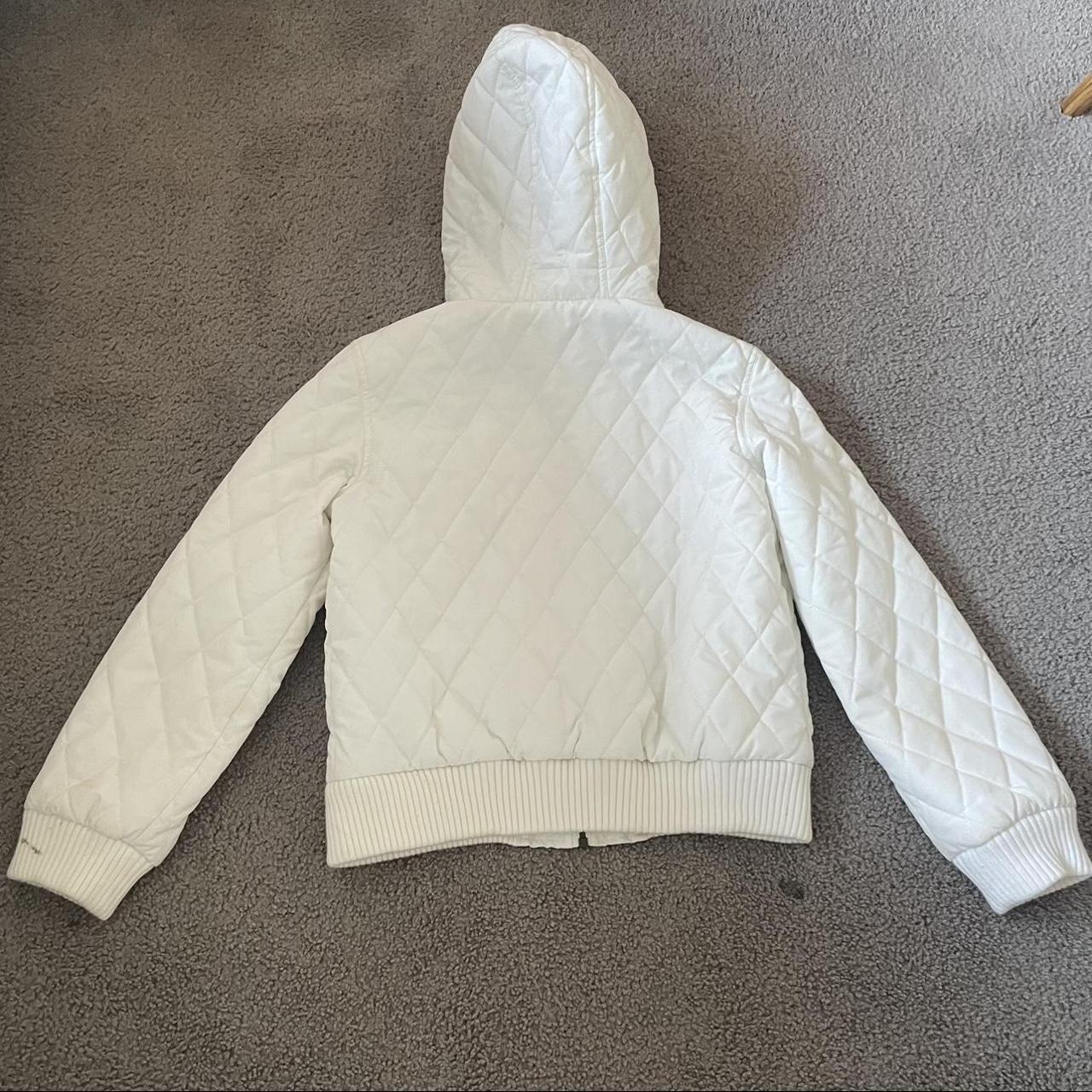 coolest white puffer jacket with faux fur hood and... - Depop