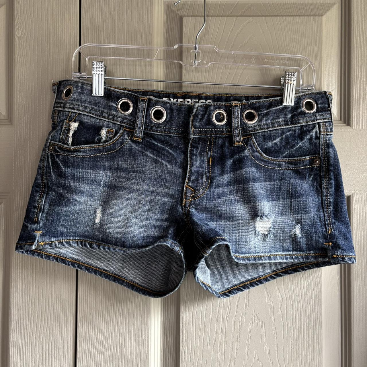 express distressed micro low rise shorts late 2000s... | Depop
