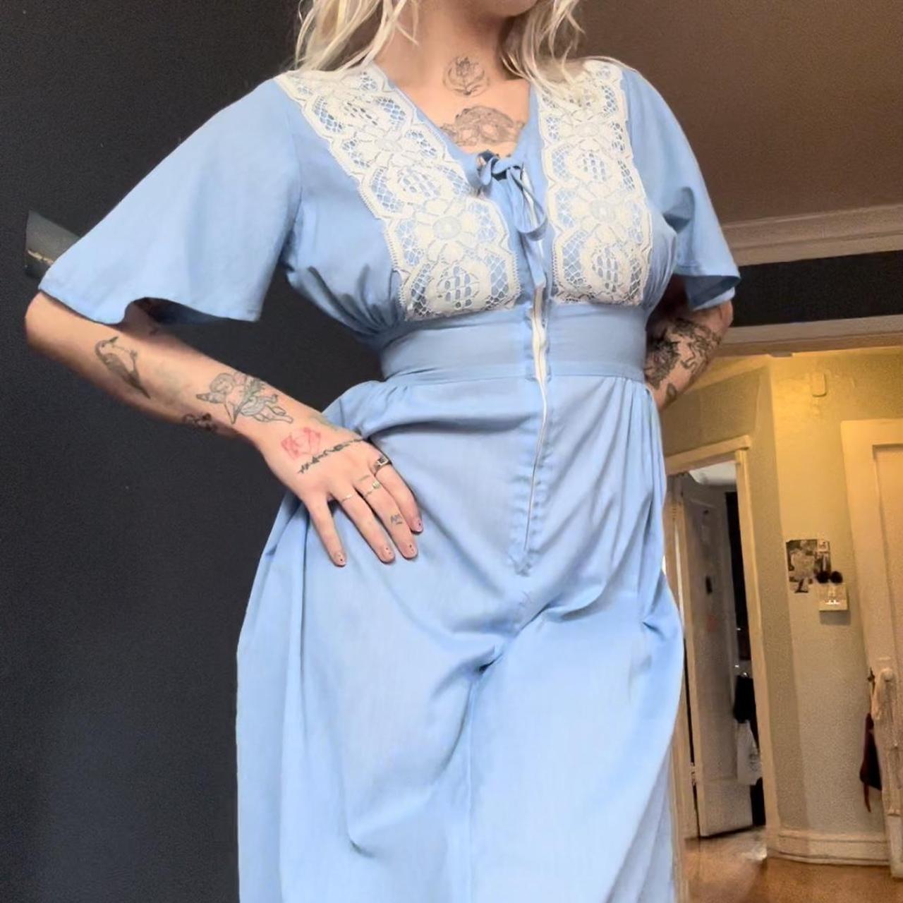 The most beautiful French blue vintage 70s gown. Zip... - Depop