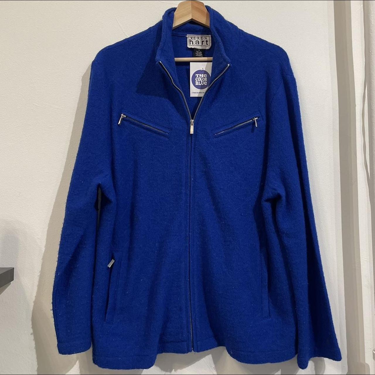 Vintage royal blue wool coat jacket silver zippers... - Depop