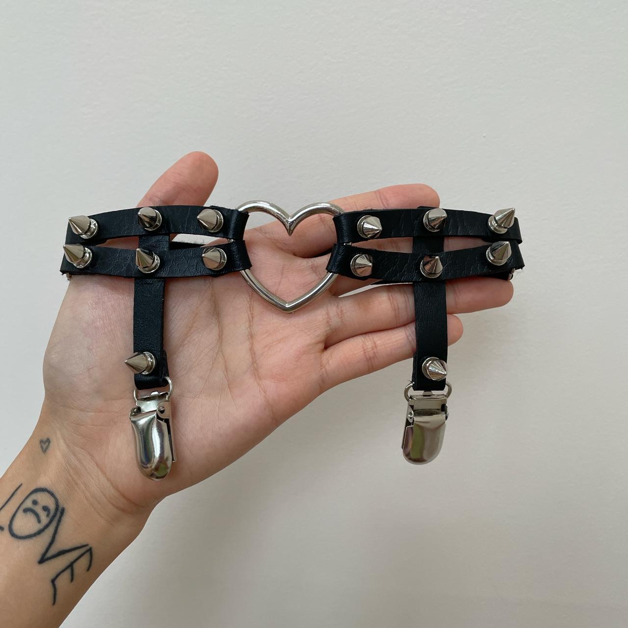 faux leather spiked heart leg garter -adjustable... - Depop